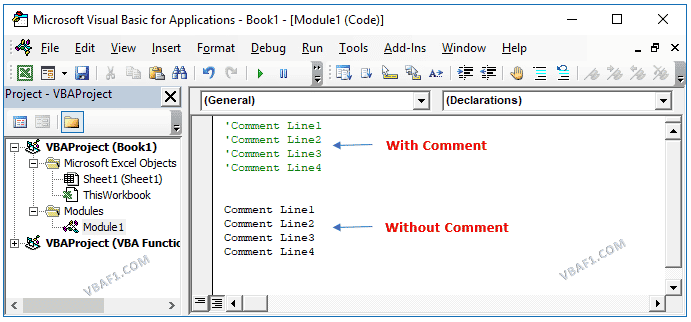 Excel VBA Comments In Visual Basic Editor