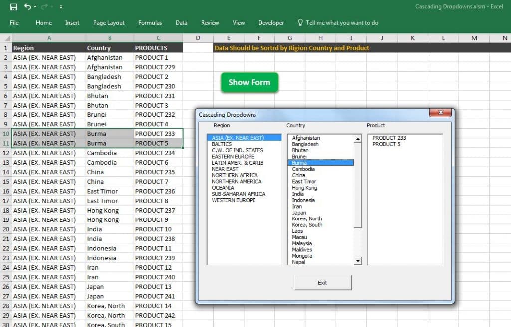 VBA Cascading Dropdowns In UserForm In Excel VBA VBAF1