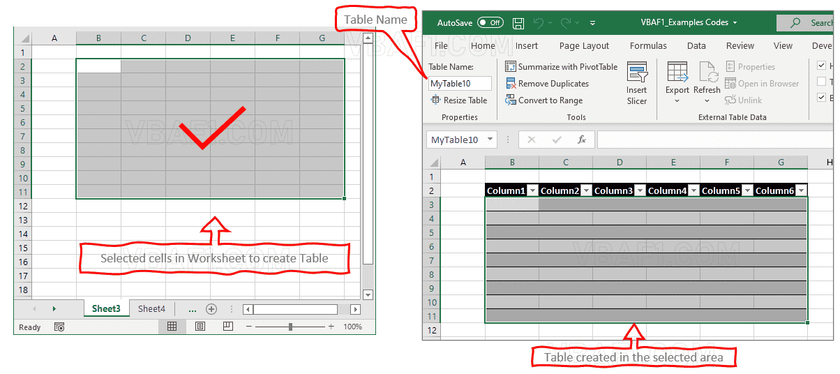 VBA Create Table In Excel Tutorial Examples Instructions VBAF1 COM